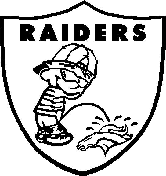 Raiders Shield with calvin peeing on Broncos, Vinyl decal Sticker
